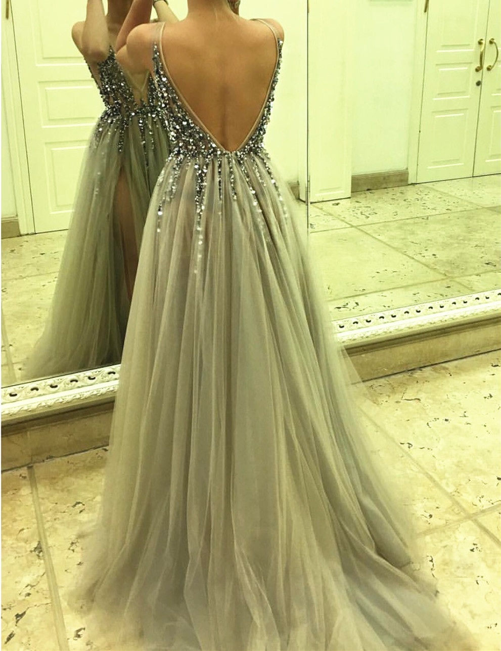 Sexy Side Split Prom Dress,Sleeveless Tulle Evening Dress,Long Party ...